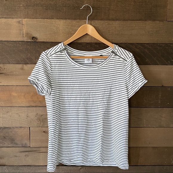 CAbi | Tops | Cabi Black And White Striped Short Sleeve Tee | Poshmark